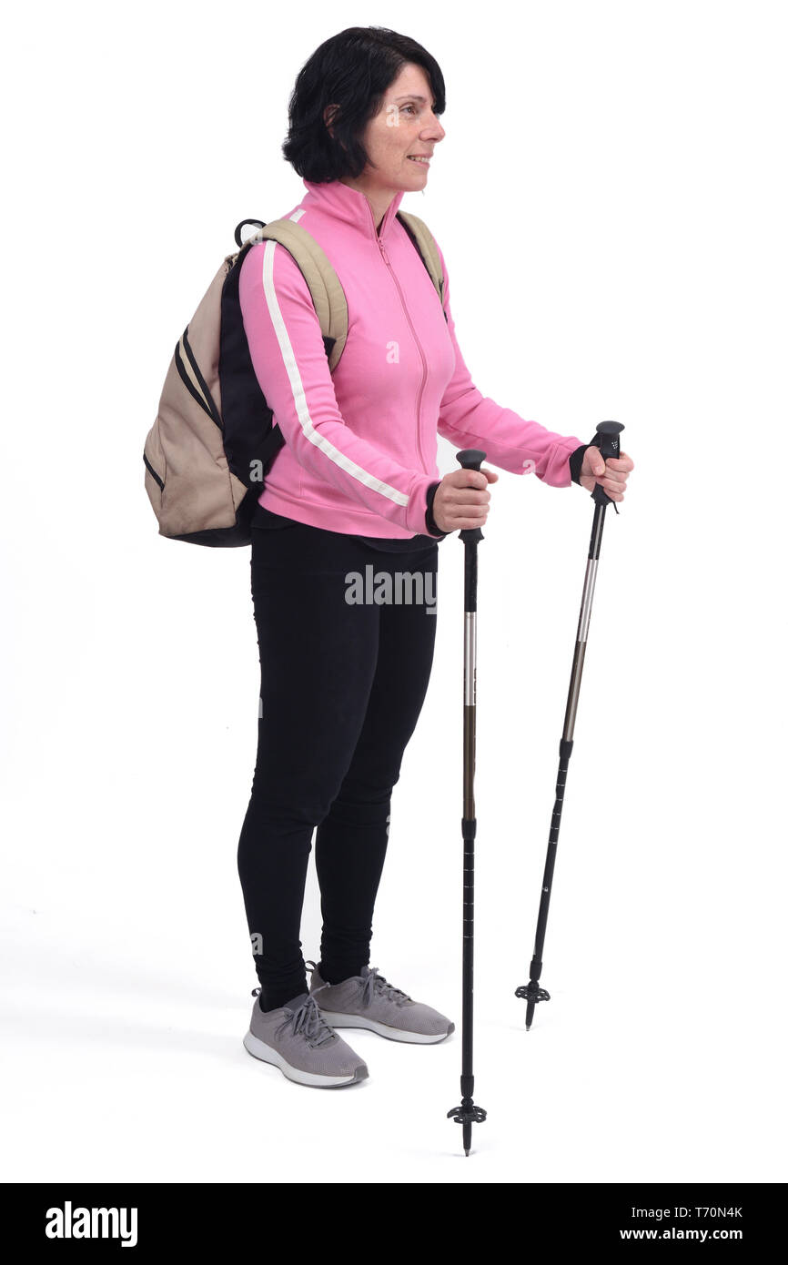 woman hiker on white background Stock Photo - Alamy