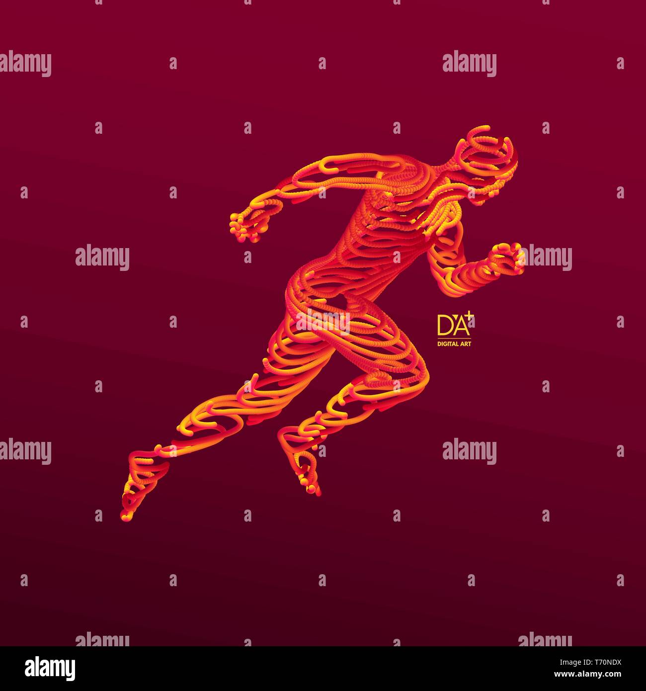 Running man. Emblem for marathon and jogging. 3d model of man. Vector ...