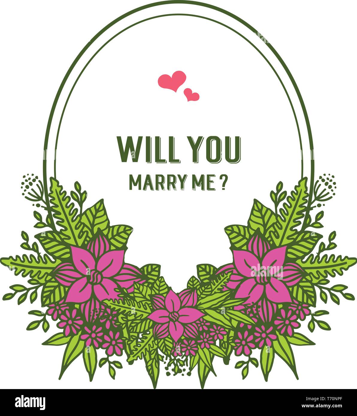 Vector illustration design will you marry me with purple wreath frames ...