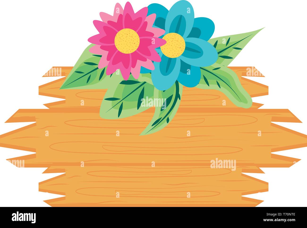 wooden label with flowers and leafs vector illustration design Stock ...