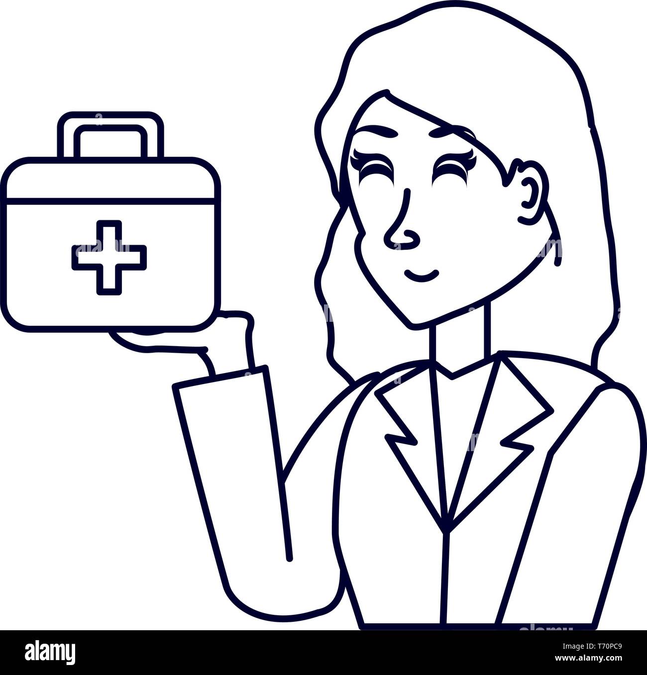 doctor female professional with first aid kit vector illustration ...