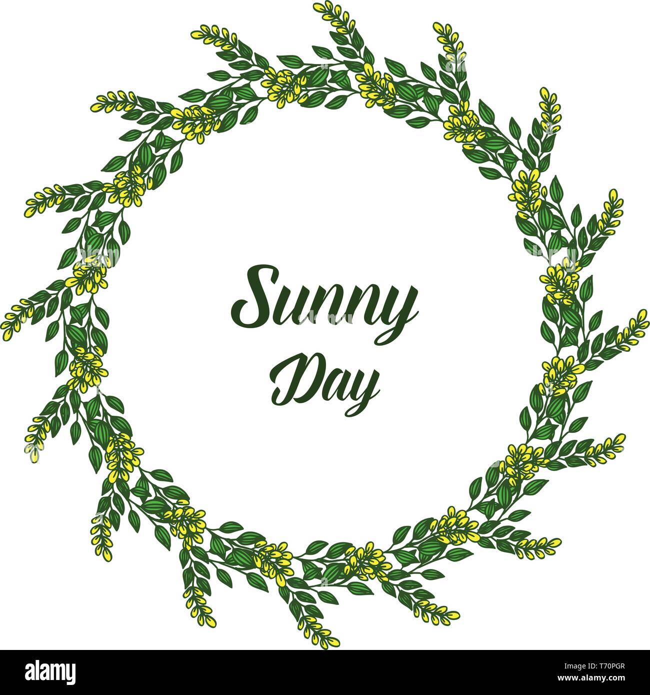 Vector illustration lettering sunny day with leaf flower frame hand ...