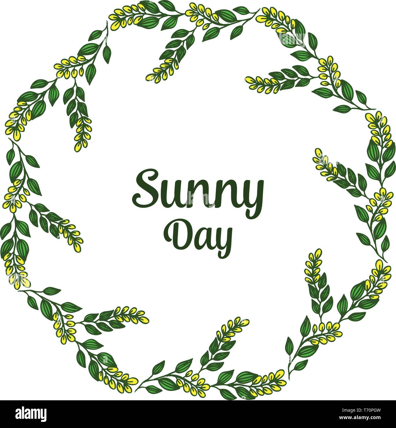 Vector illustration lettering sunny day with leaf flower frame hand ...