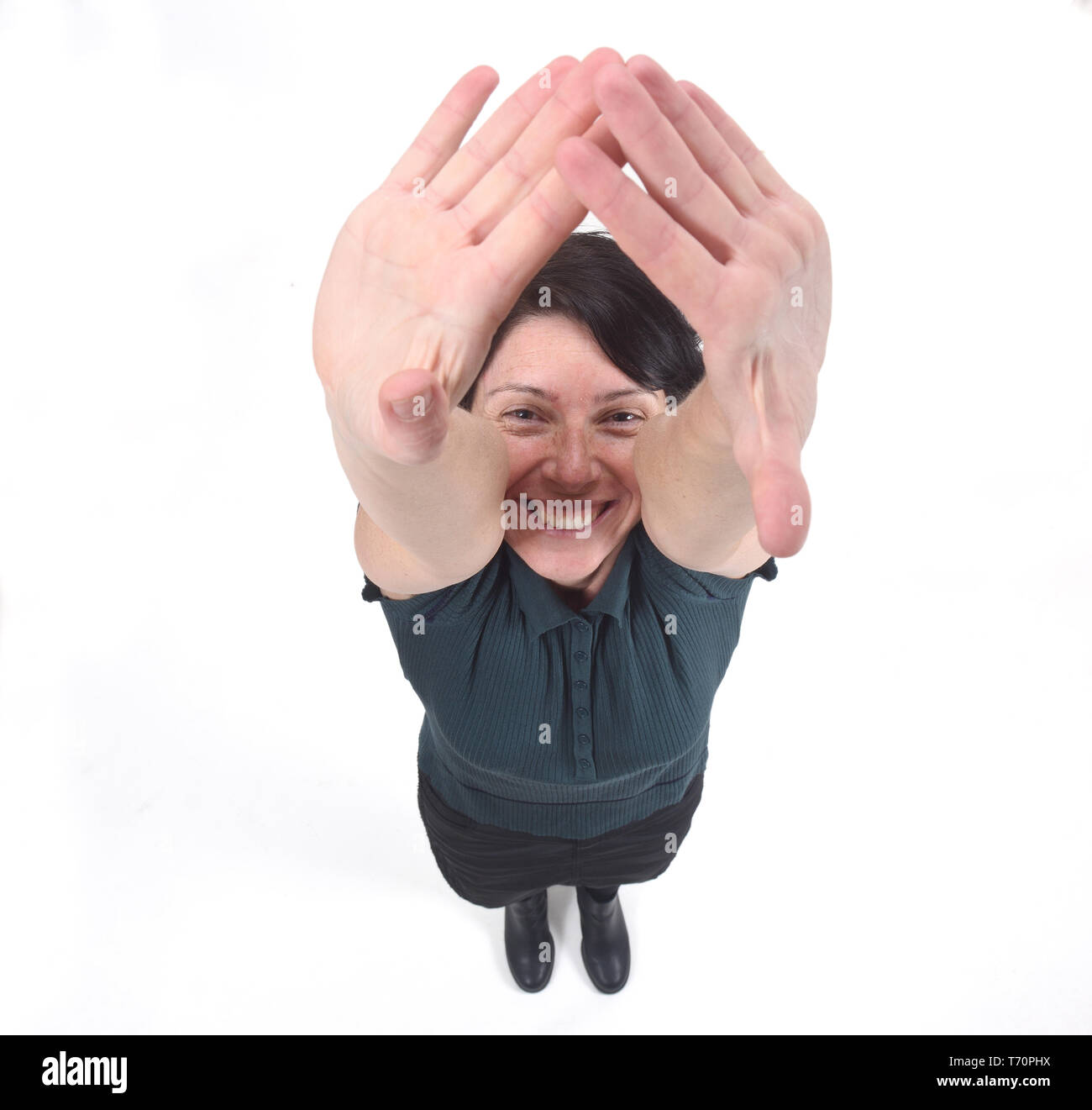 happy woman stretching hands Stock Photo - Alamy