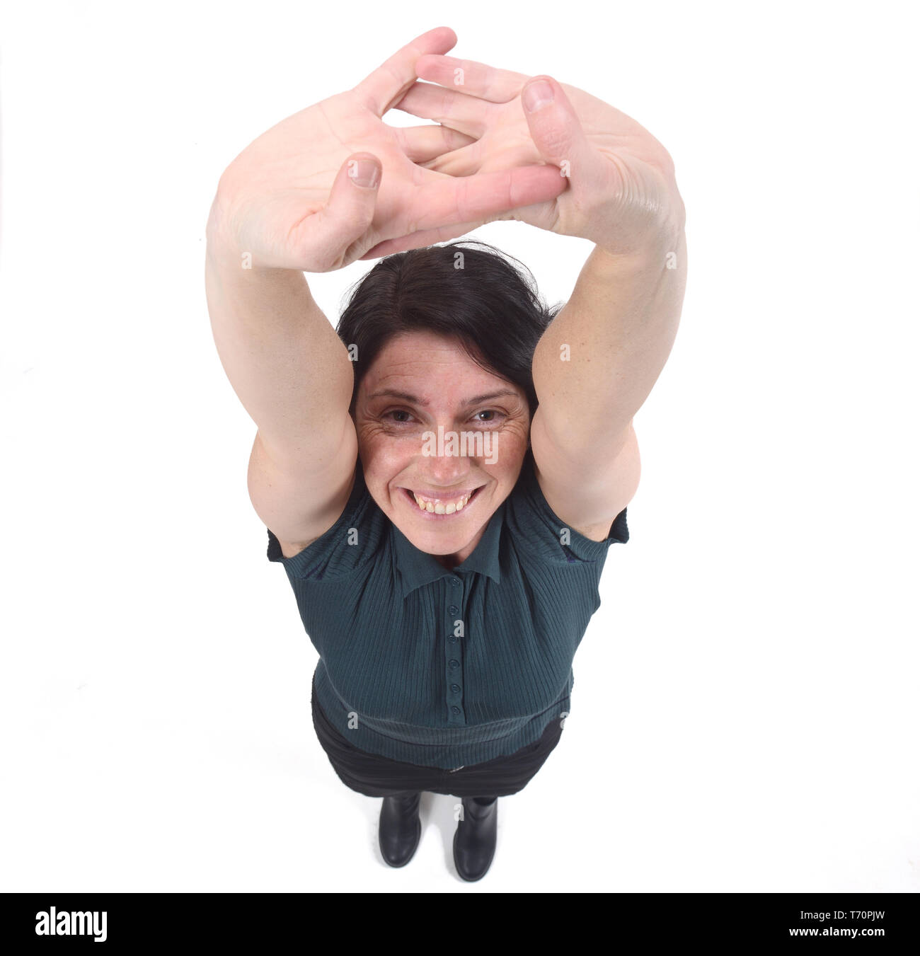 happy woman stretching hands Stock Photo - Alamy