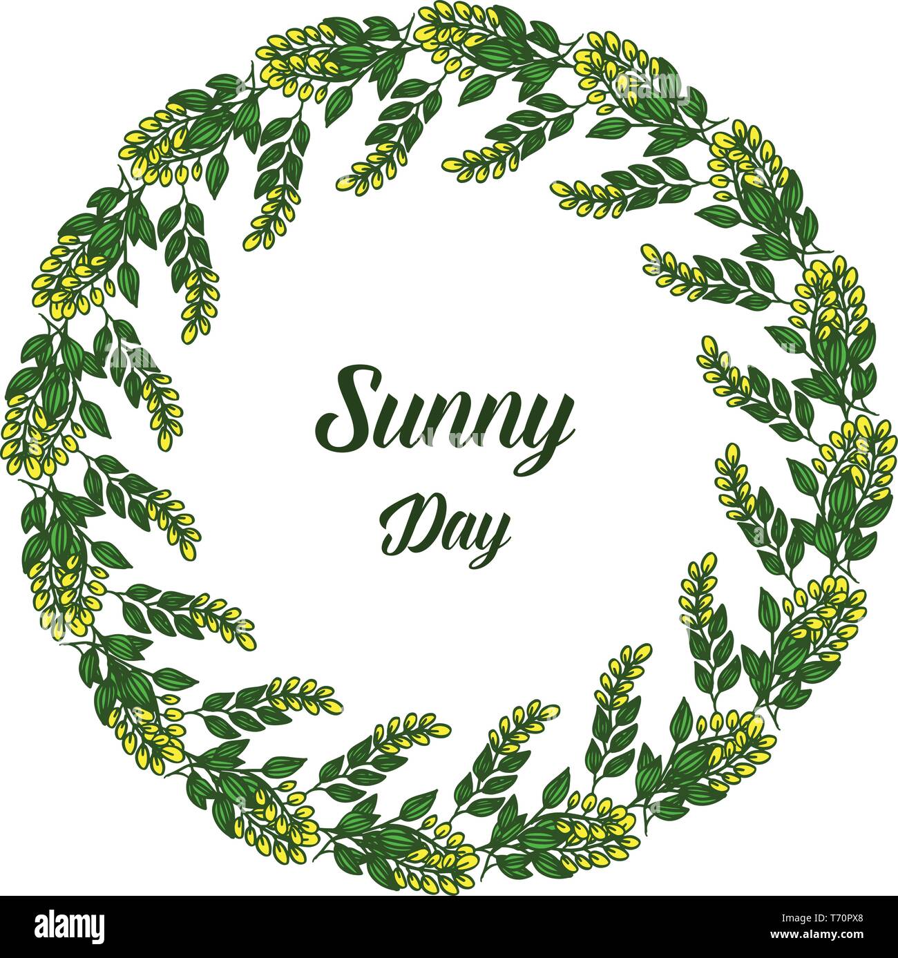 Vector illustration lettering sunny day with leaf flower frame hand ...