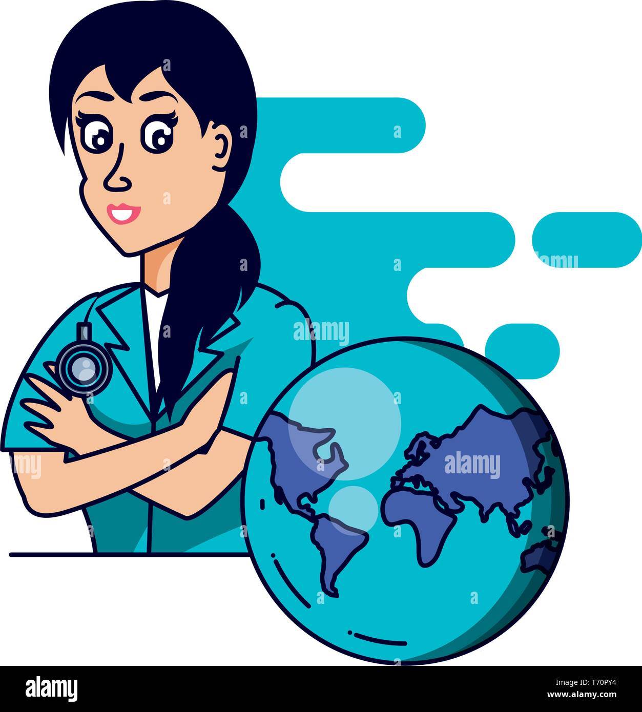 doctor female professional with planet earth vector illustration design ...