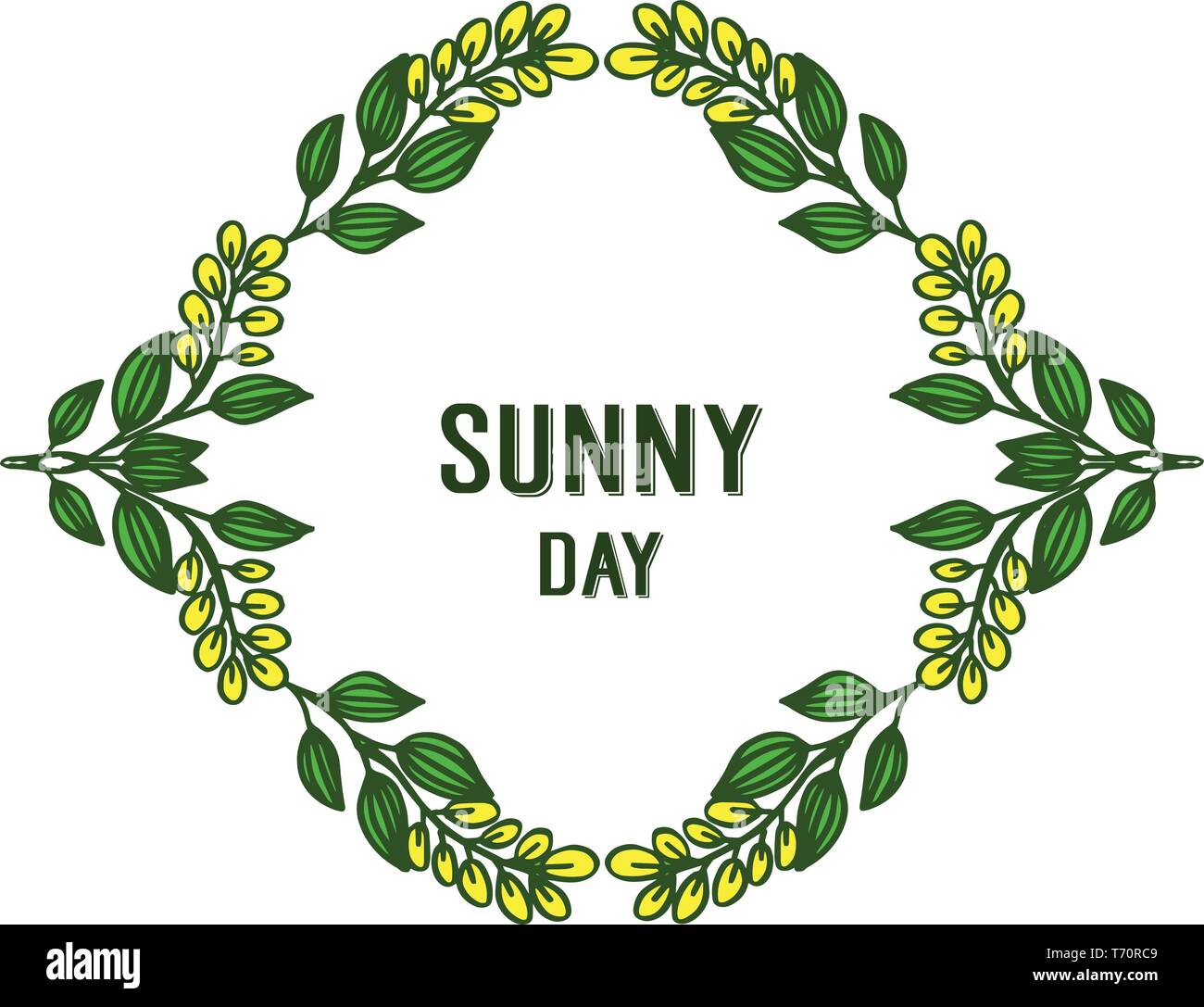 Vector illustration lettering sunny day with green leaves frame hand ...