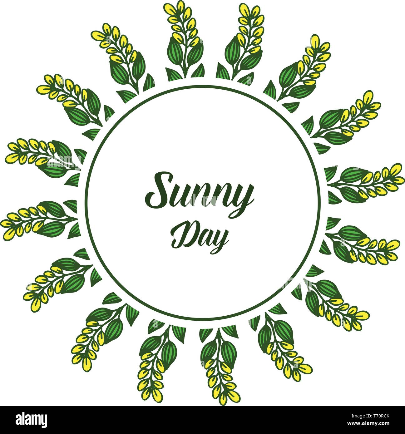 Vector illustration lettering sunny day with green leaves frame hand ...