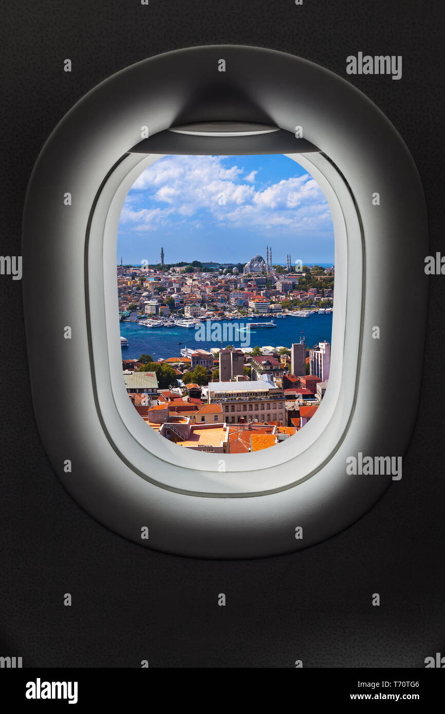 Istanbul view in airplane window Stock Photo - Alamy