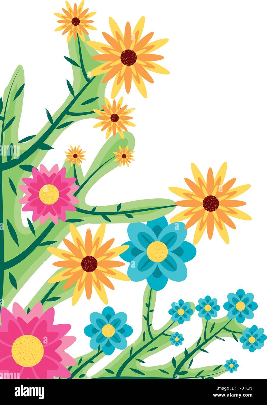 scene with flowers nature in branches and leafs vector illustration ...