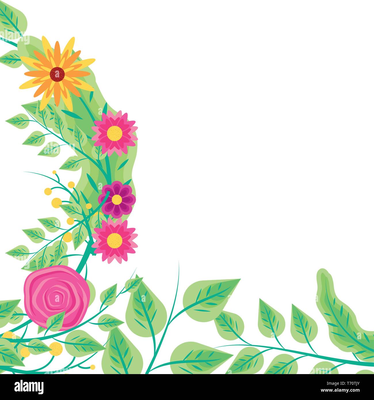 scene nature with set of flowers and leafs vector illustration design ...