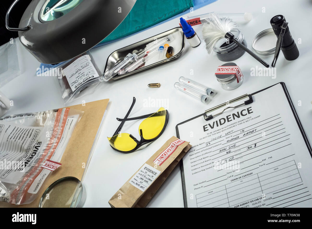 Evidence bag, Police scientific laboratory, conceptual image Stock ...