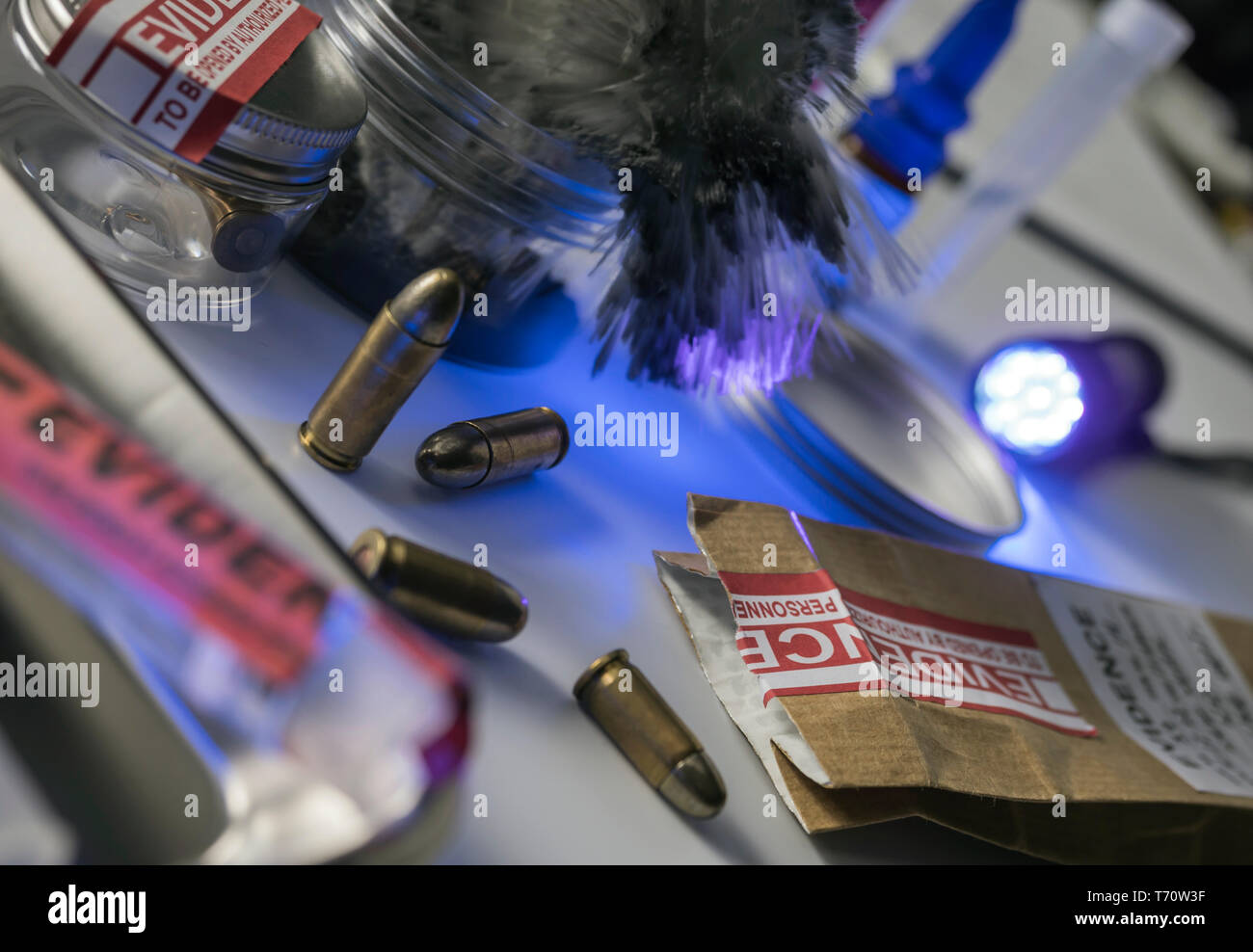 Criminalistic Laboratory, Bullet shell analysis, conceptual image Stock ...