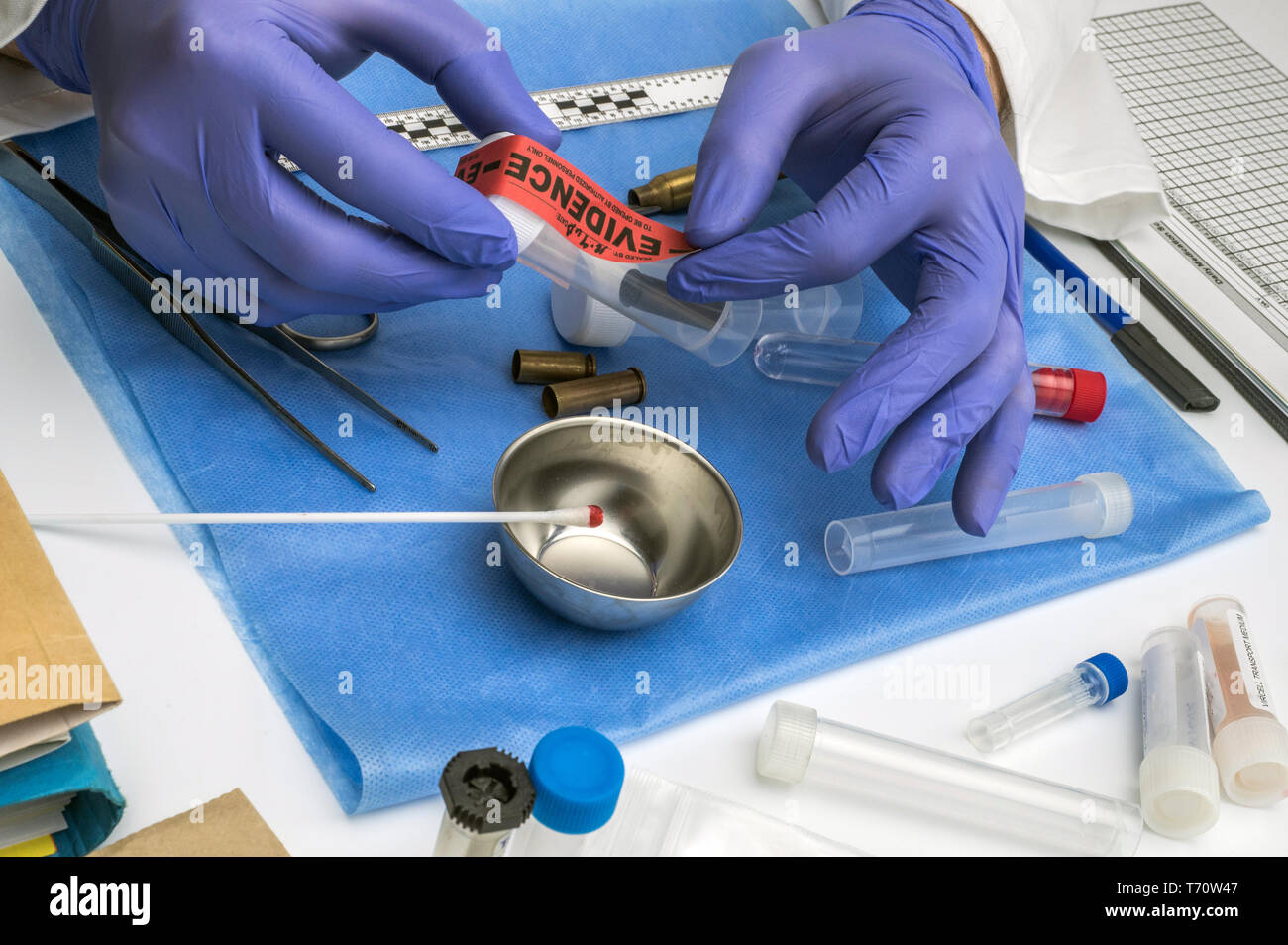 Criminalistic Laboratory, Bullet shell analysis, conceptual image Stock ...