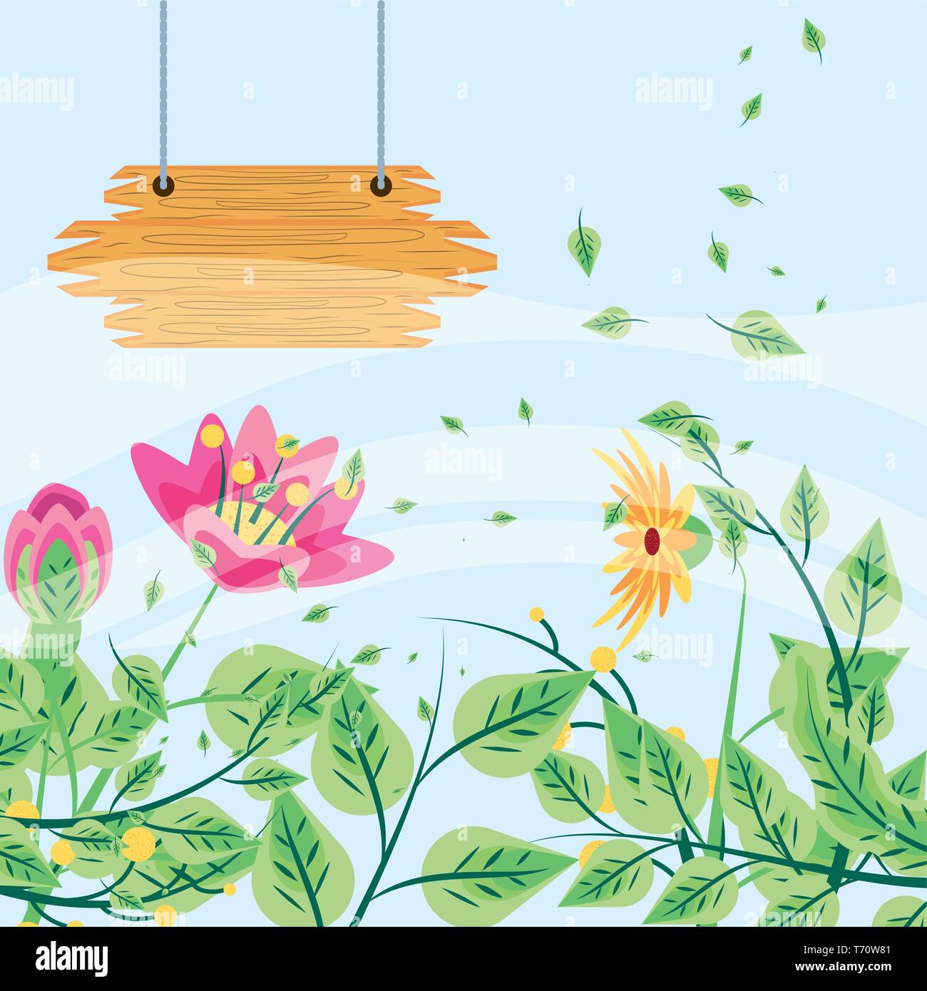 wooden label with flower decoration vector illustration design Stock ...