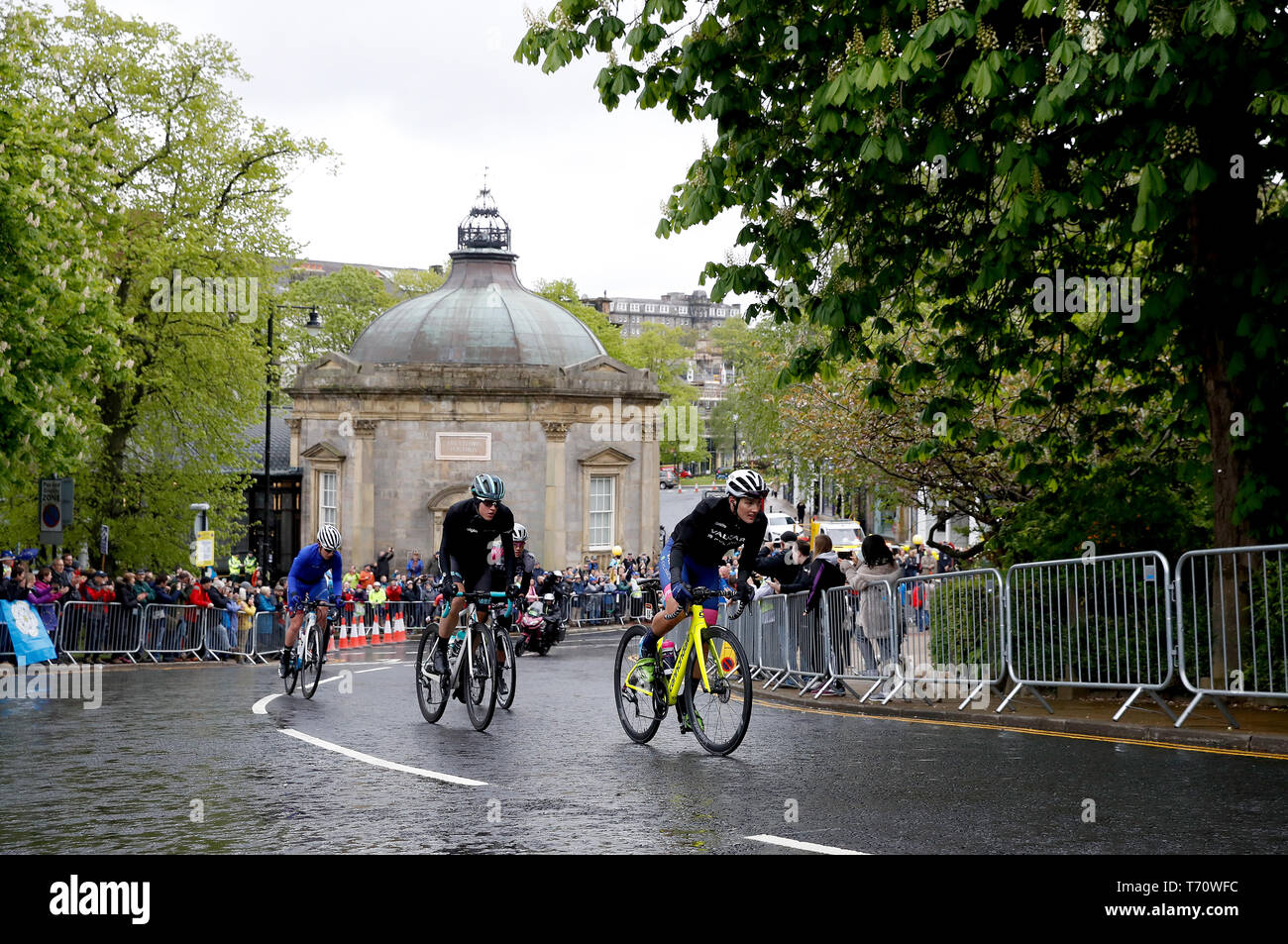 A general view as riders pass the historic Royal Pump Room on the ...