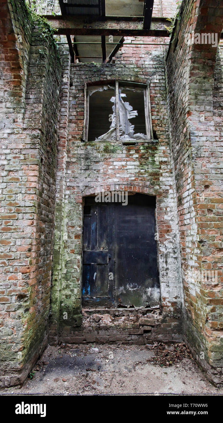 image of old disused abandoned buildings near Snape in Suffolk showing disrepair Stock Photo - Alamy