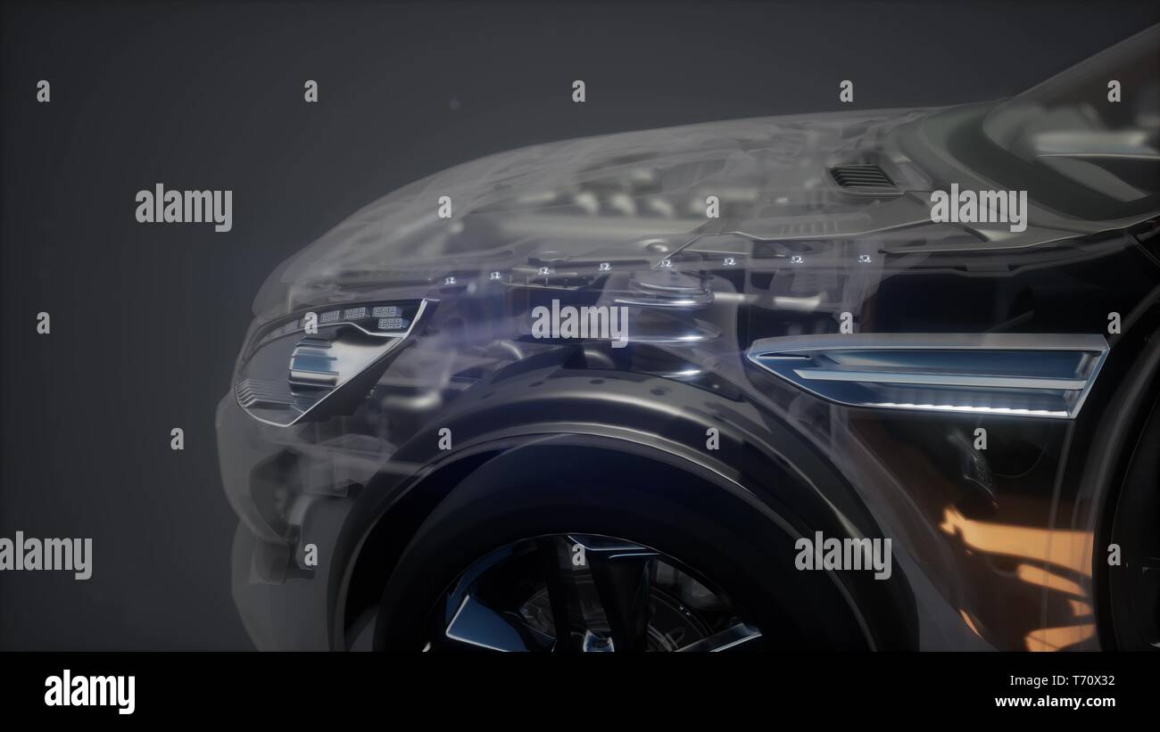 engine and other parts visible in car Stock Photo - Alamy