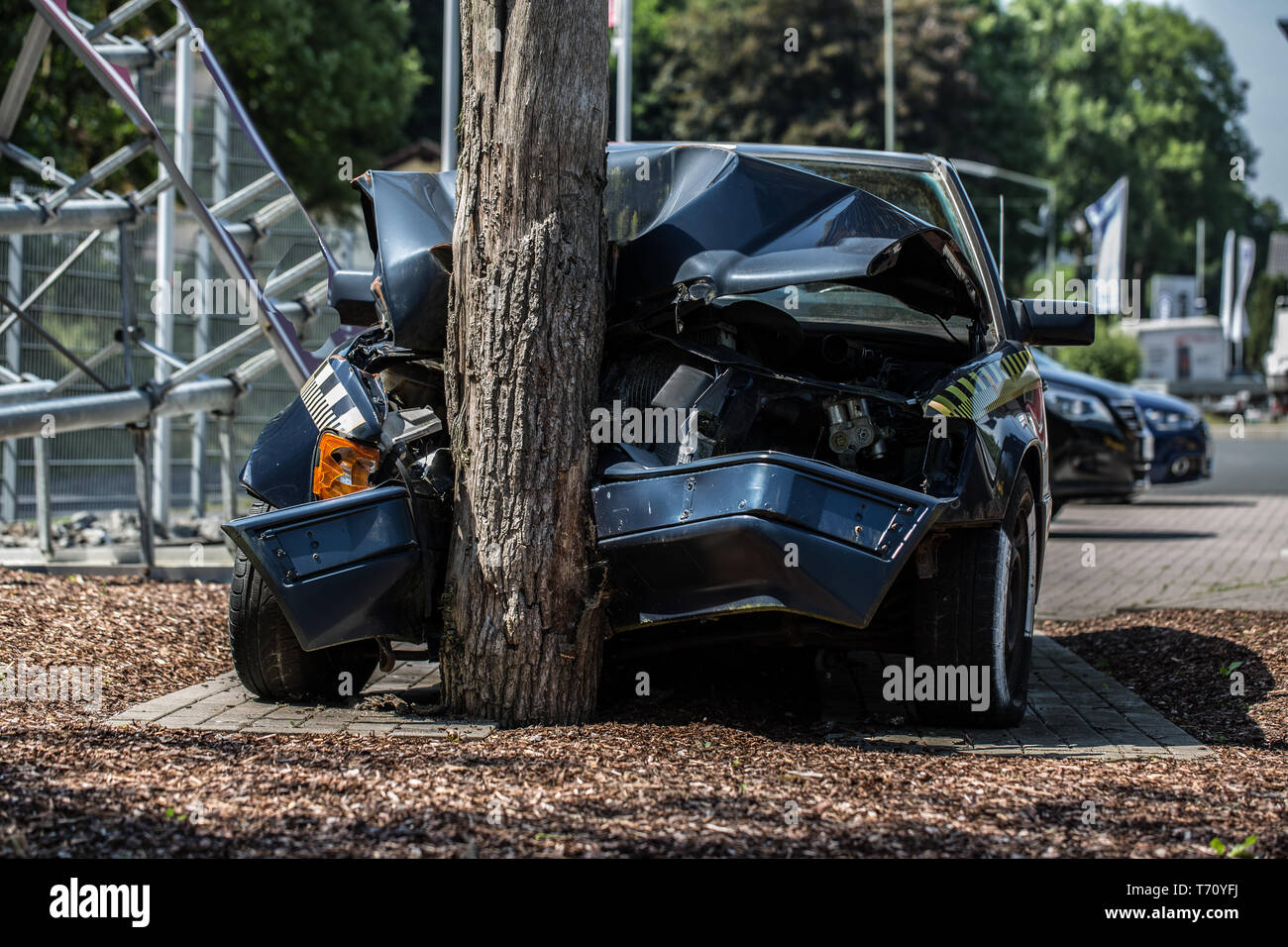Collision of car and tree Stock Photo - Alamy
