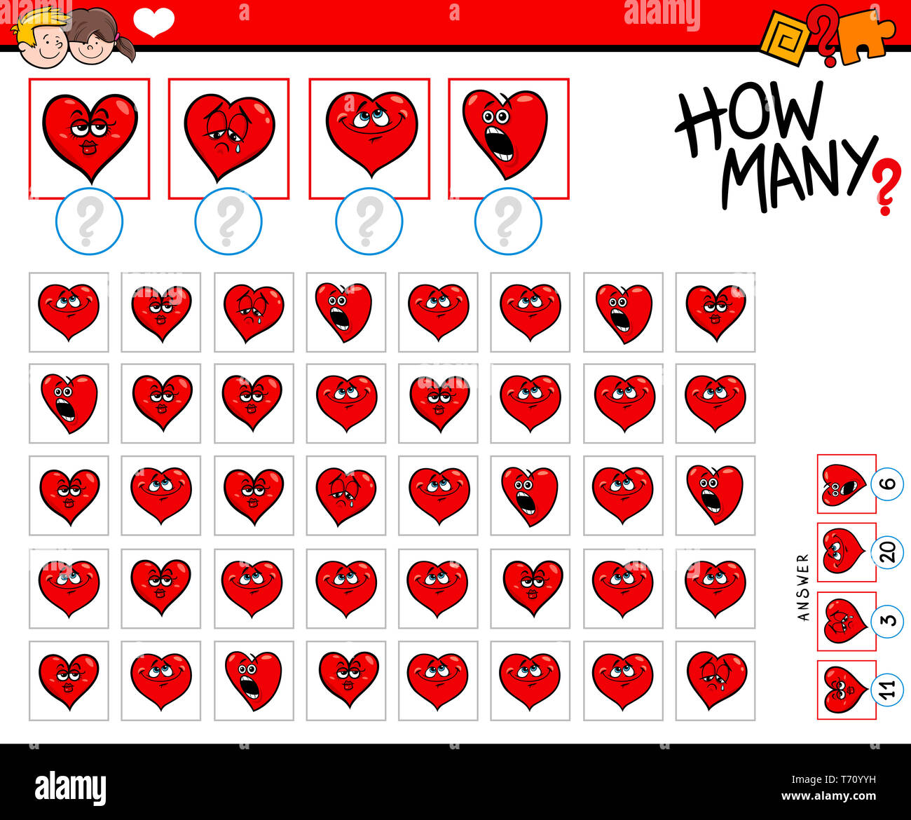 how many hearts counting task Stock Photo - Alamy