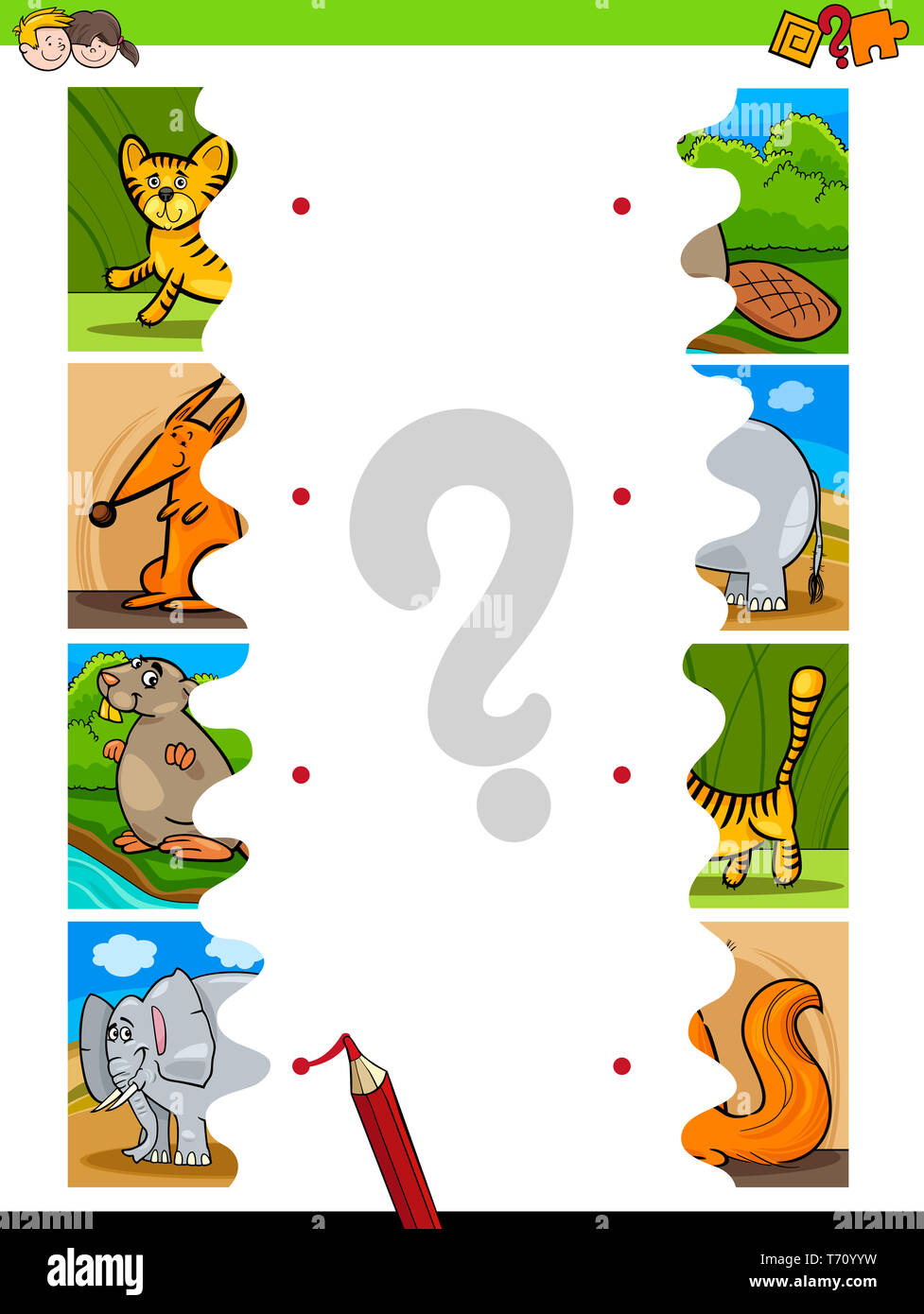 match jigsaw puzzles of cartoon wild animals Stock Photo - Alamy