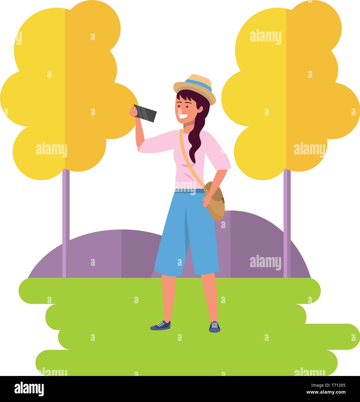 Woman taking selfie outdoors wearing Stock Vector Images - Alamy