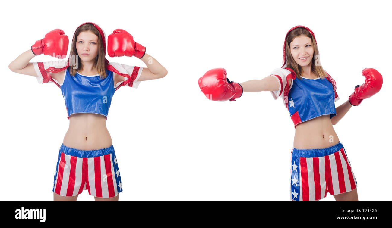 Young female boxer isolated on white Stock Photo - Alamy