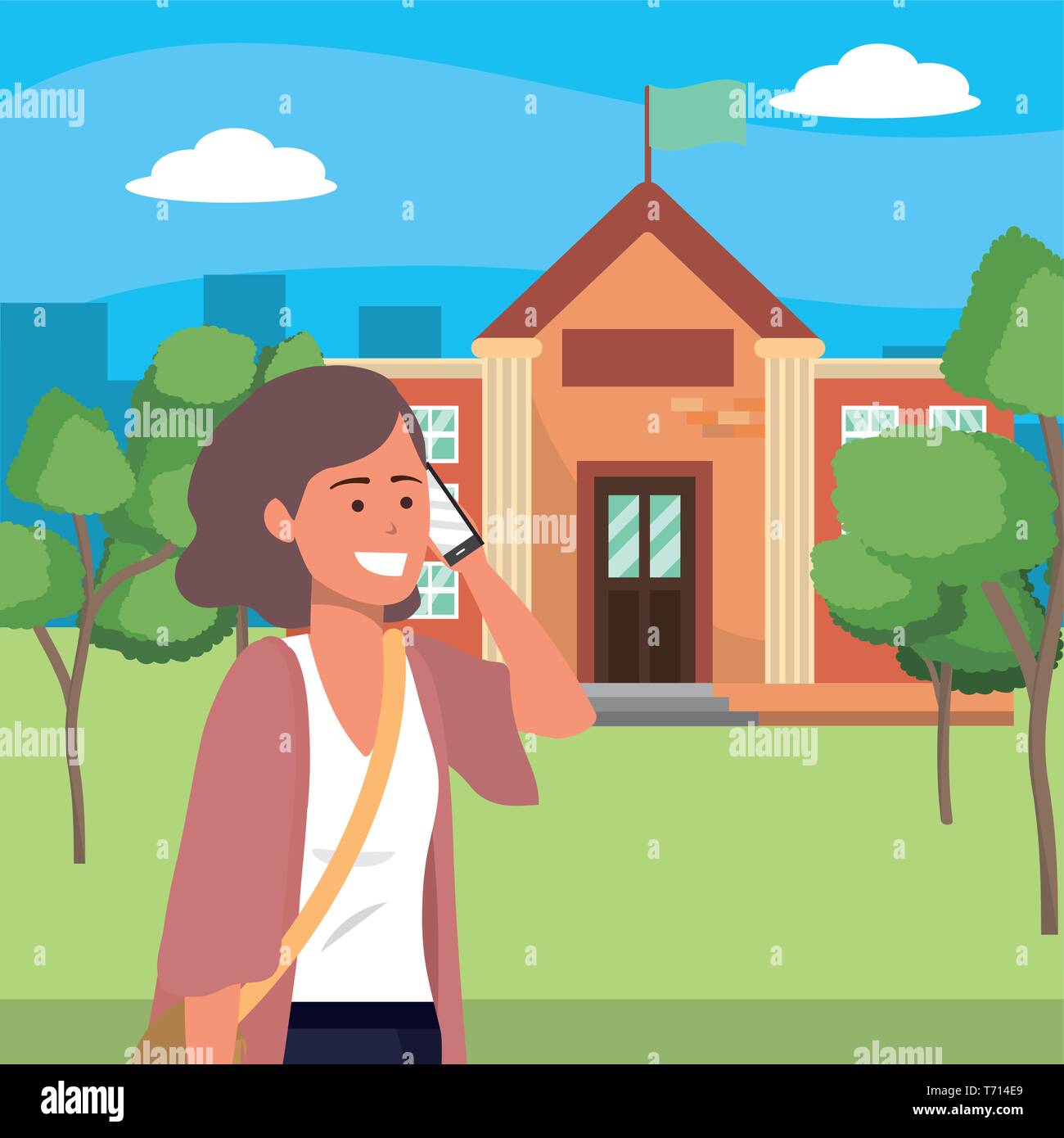 Student grey hair woman taking call using smartphone browsing on ...