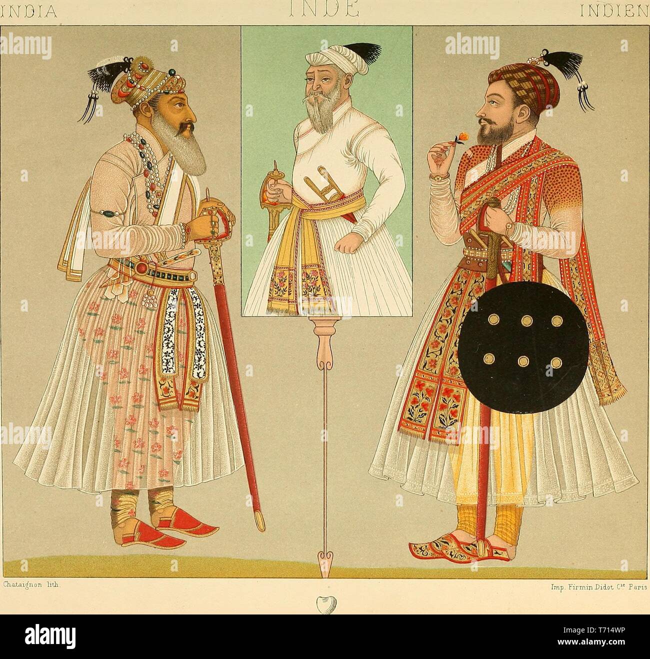 Illustrated drawing of Indian male folk costumes, from the book 'Le ...