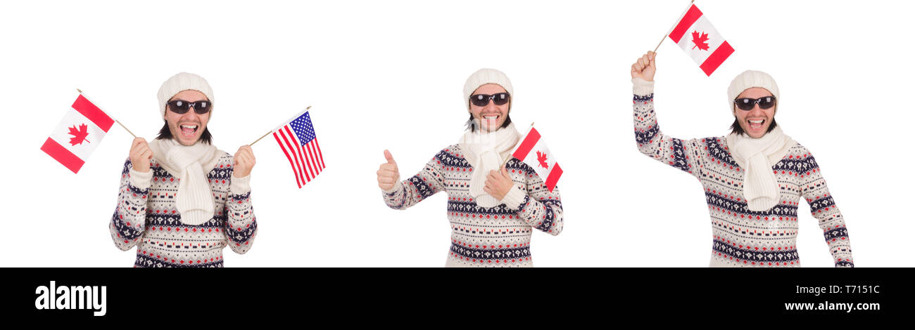 Man with flag isolated on white Stock Photo - Alamy