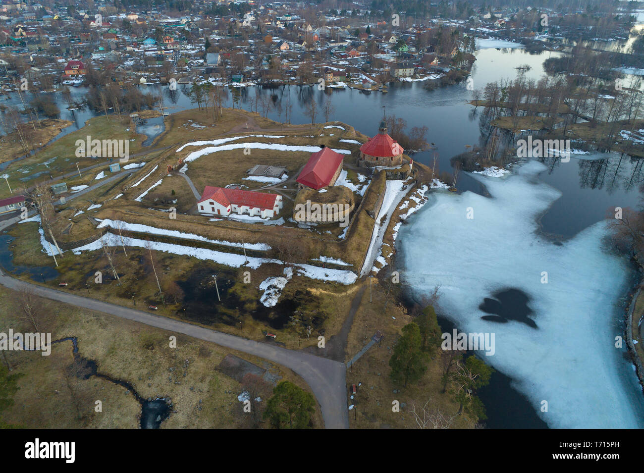 A view from the height of the ancient Korela fortress on an April ...