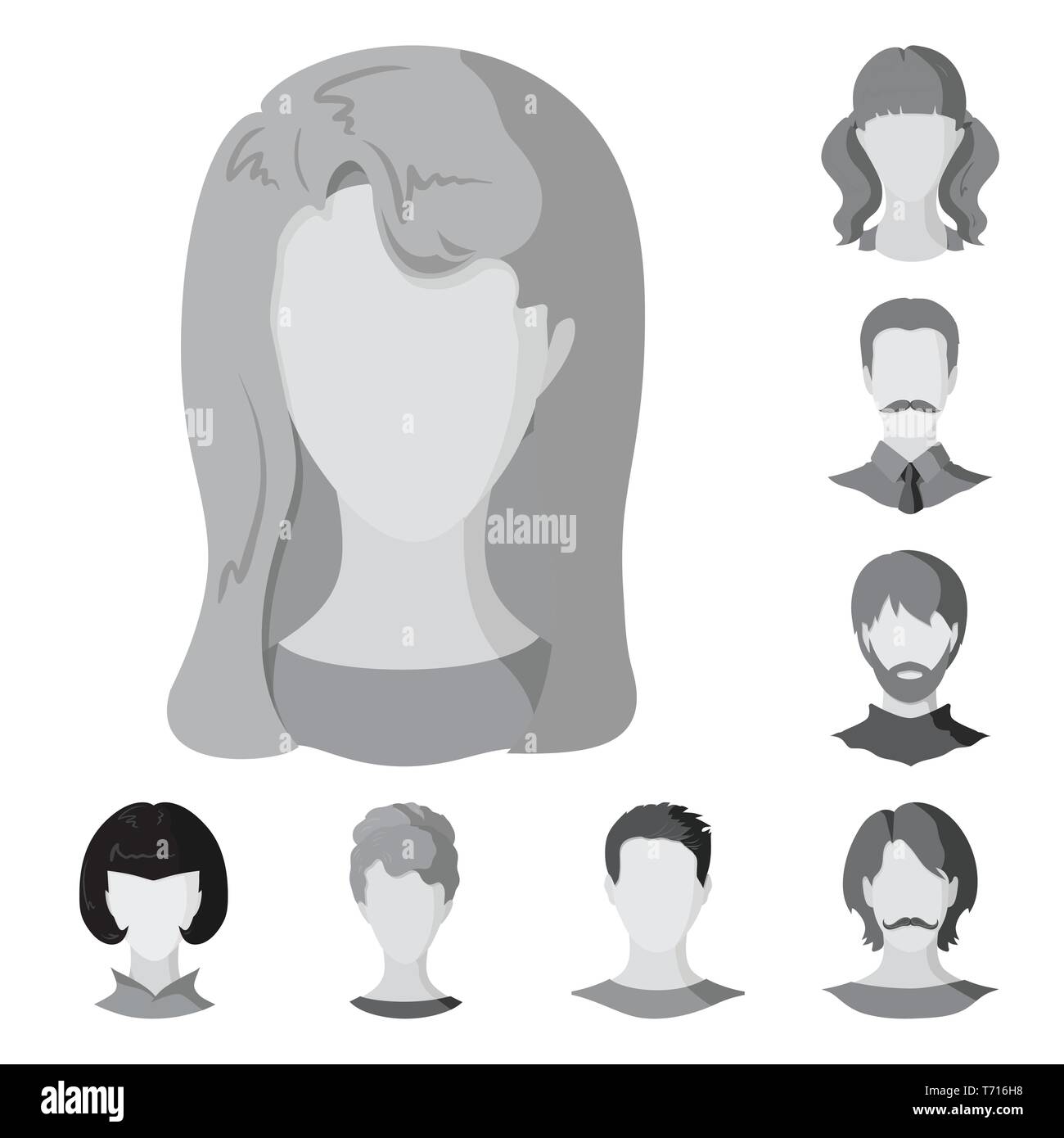Vector illustration of character and profile sign. Set of character and ...