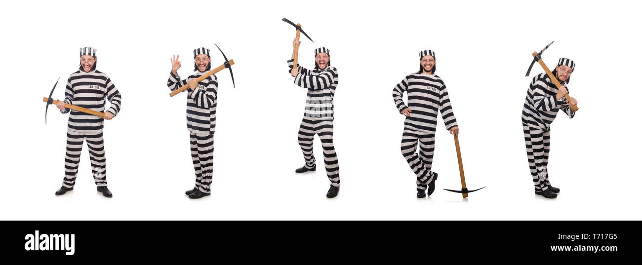 Prison inmate with axe isolated on white Stock Photo - Alamy