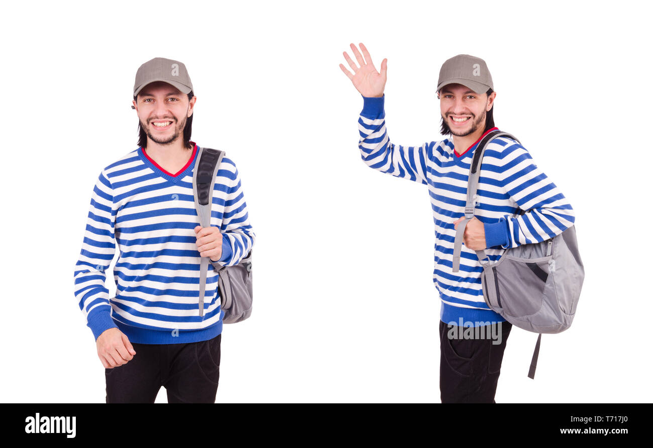 Student with backpack isolated on the white Stock Photo - Alamy