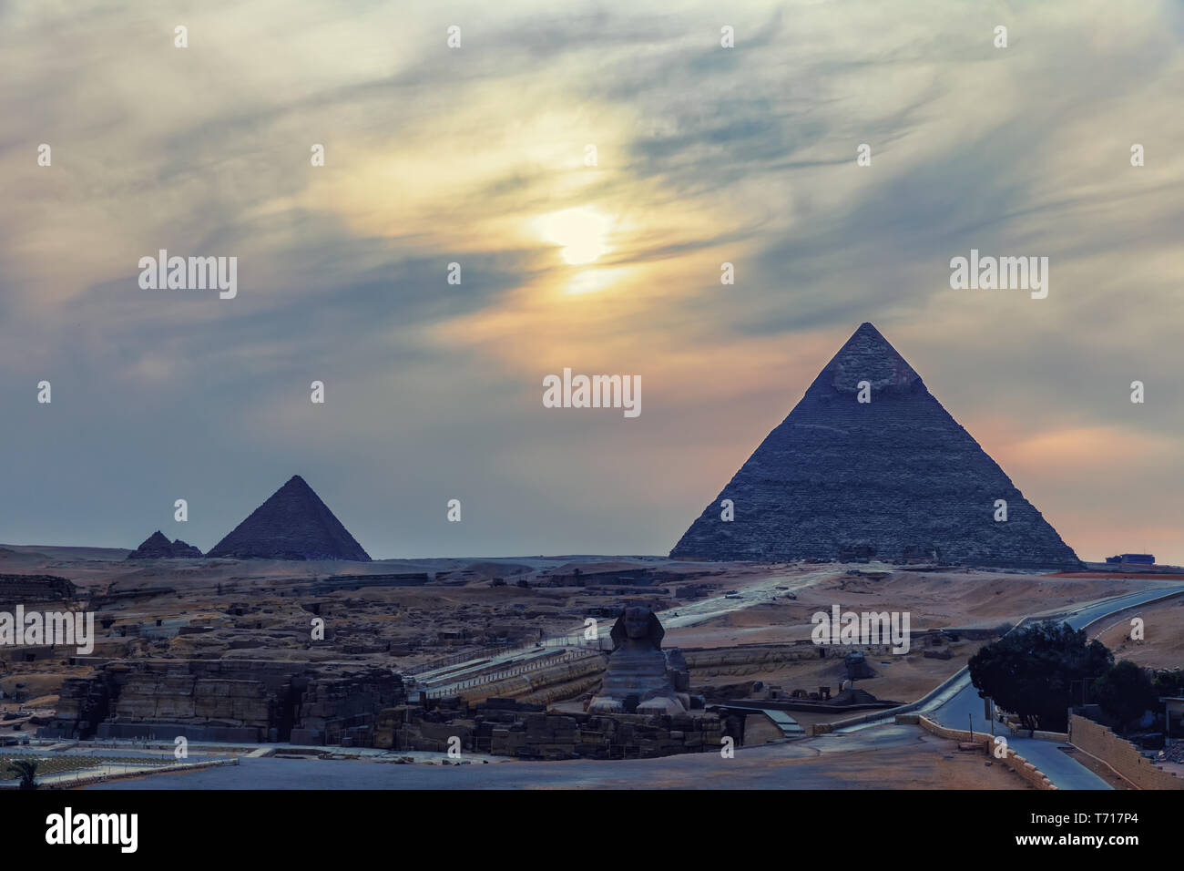 The Pyramides and the Sphinx, twilight view Stock Photo - Alamy