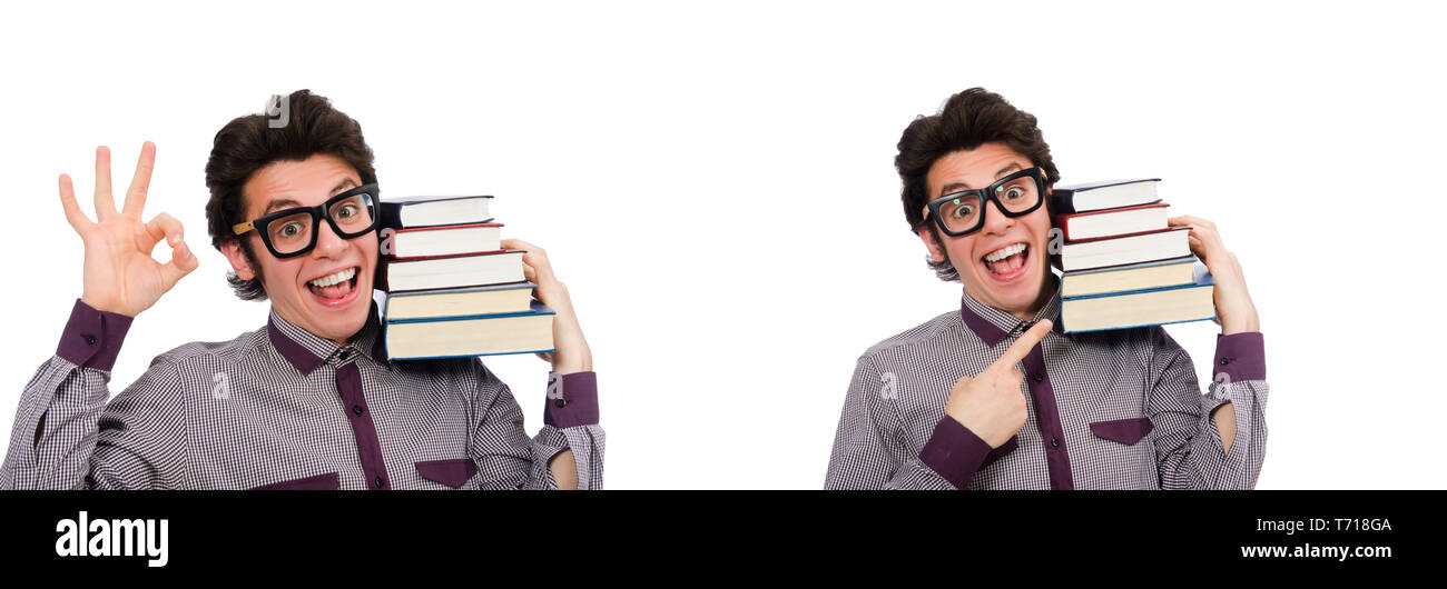 Student with books isolated on white Stock Photo - Alamy