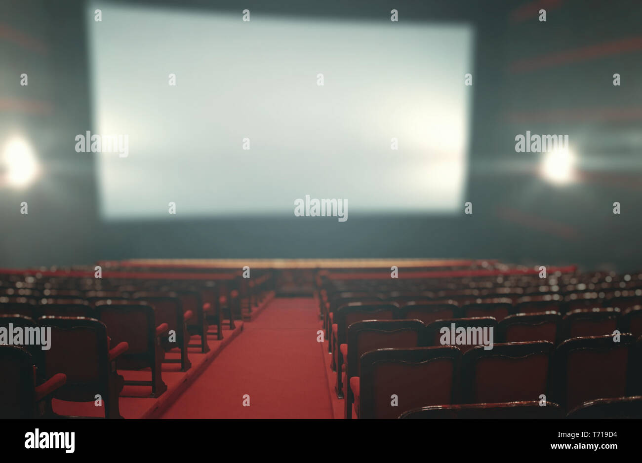 Empty room in the cinema with a large blue screen Stock Photo - Alamy