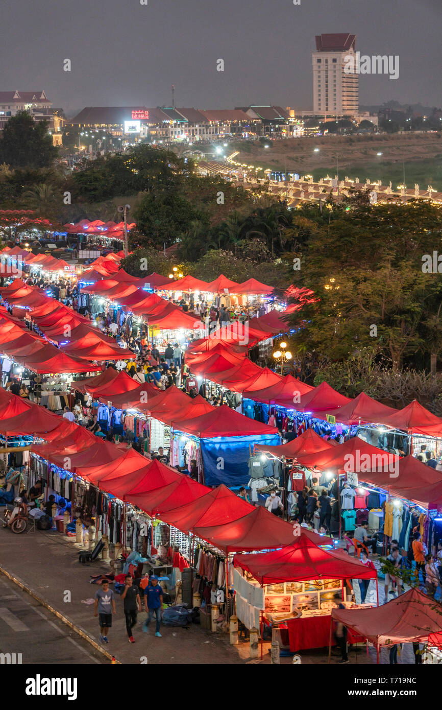 Night market in Vientiane, Mekong riverside, Laos, south east asia ...
