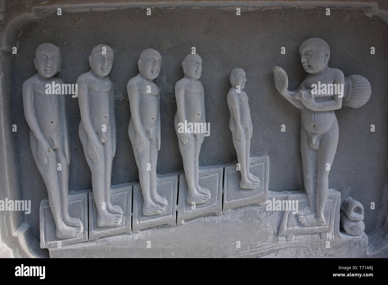 Jain sculpture representing jain monks ( India). Marble recently carved ...