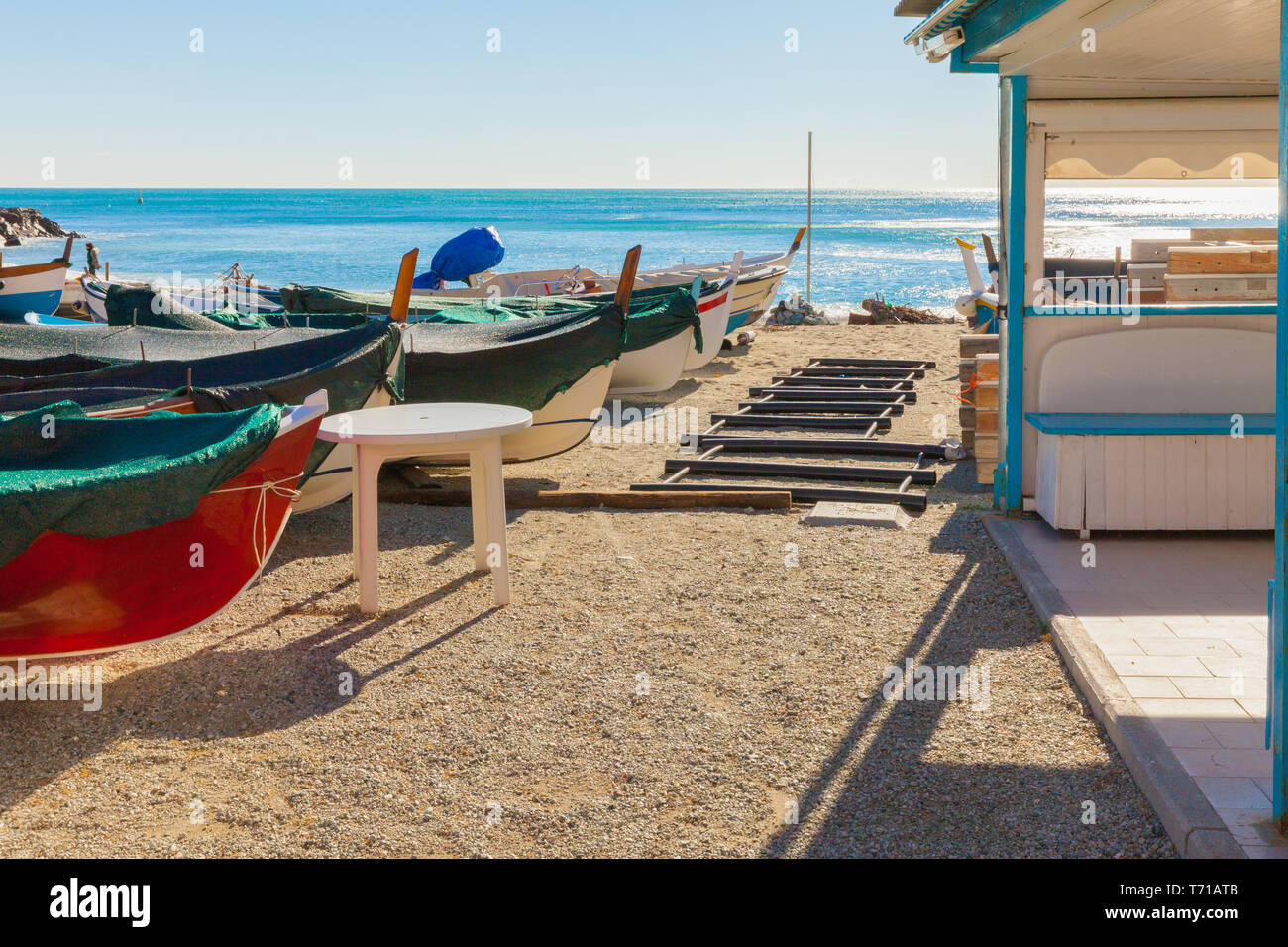 boat storage center on the beach in winter Stock Photo - Alamy