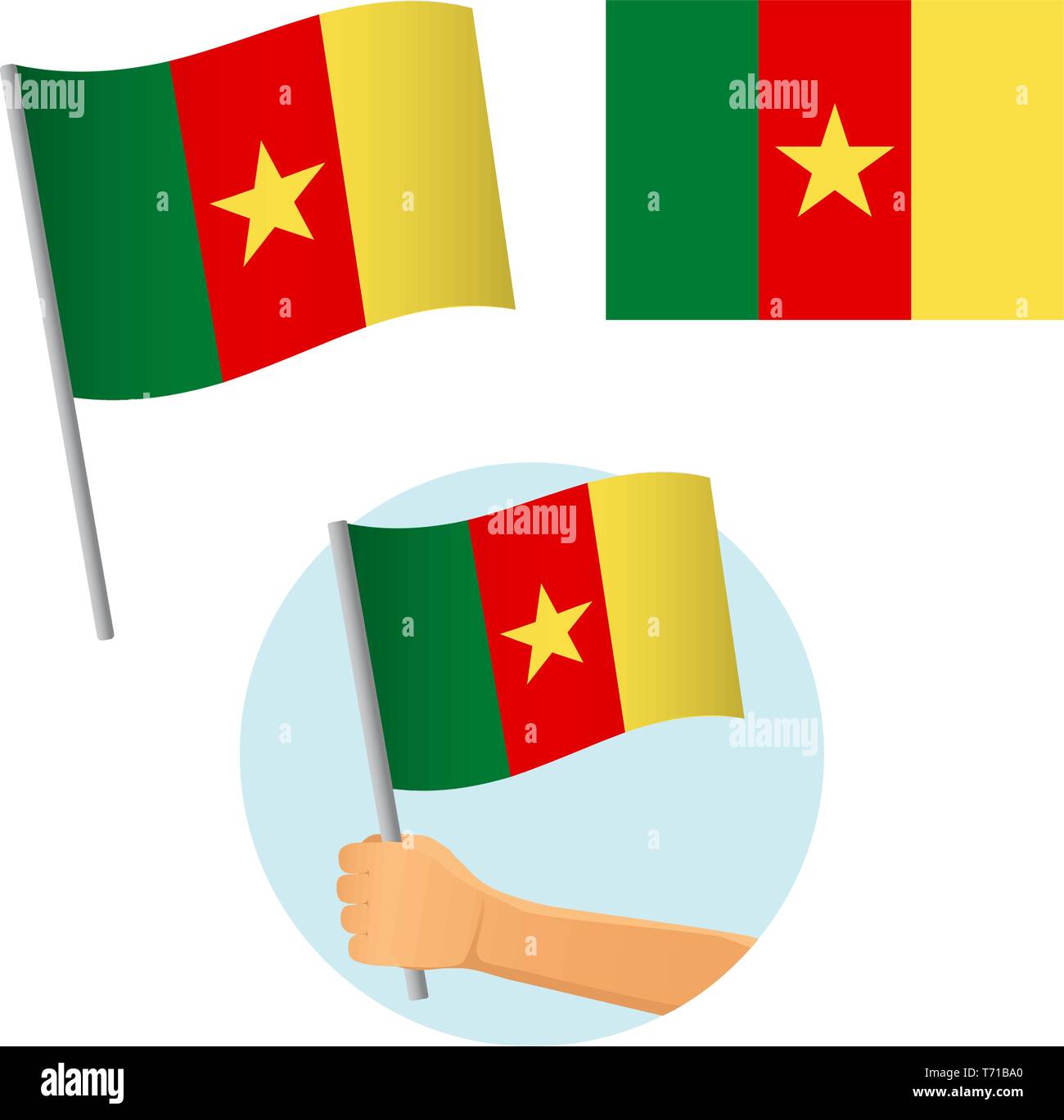 Cameroon flag in hand. Patriotic background. National flag of Cameroon ...