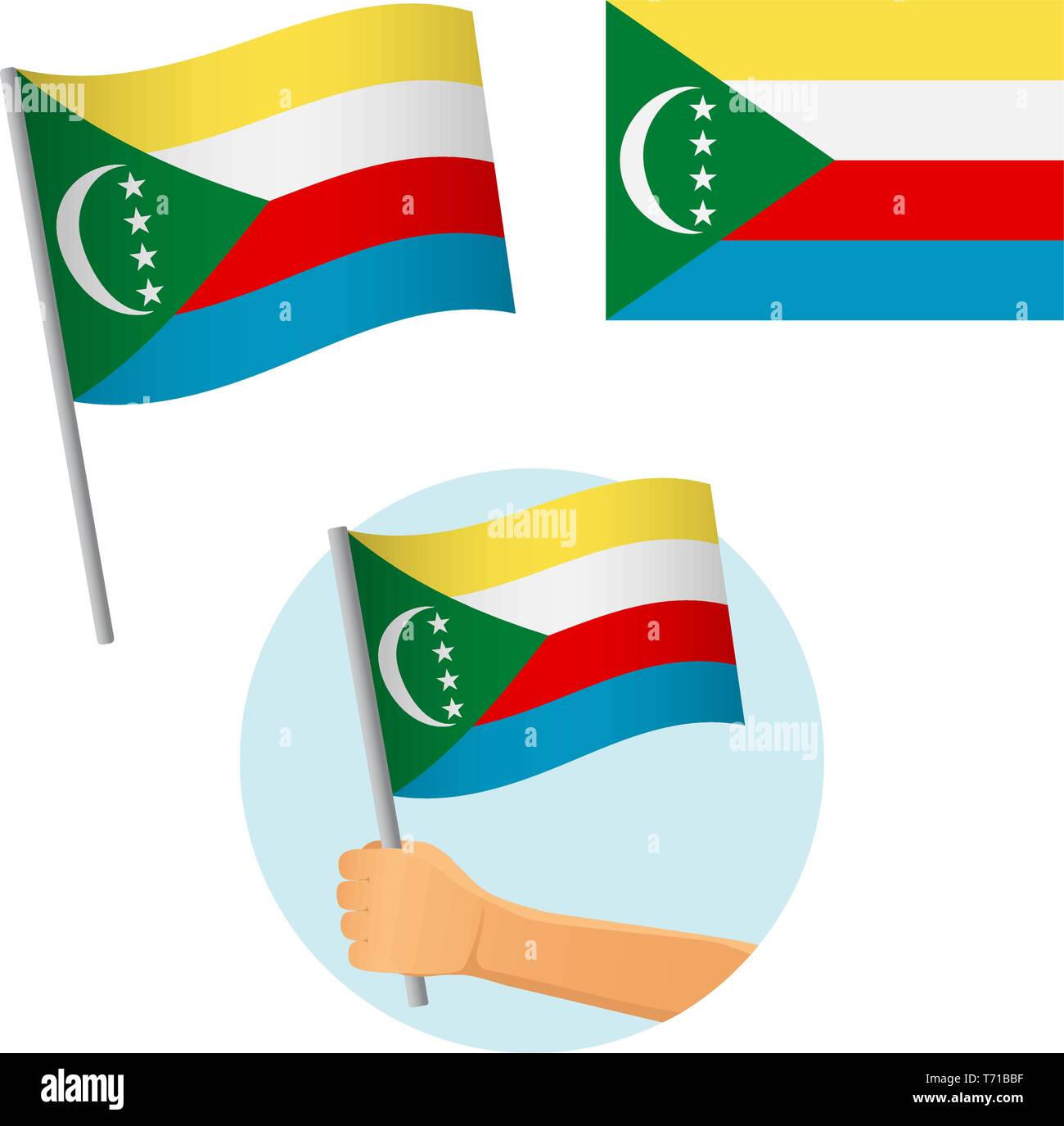Comoros flag in hand. Patriotic background. National flag of Comoros ...
