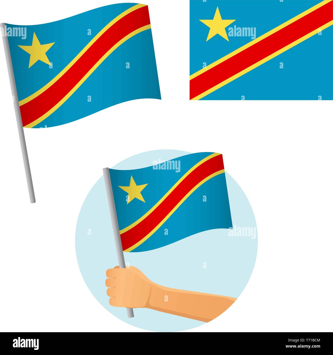 Democratic Republic of the Congo flag in hand. Patriotic background ...