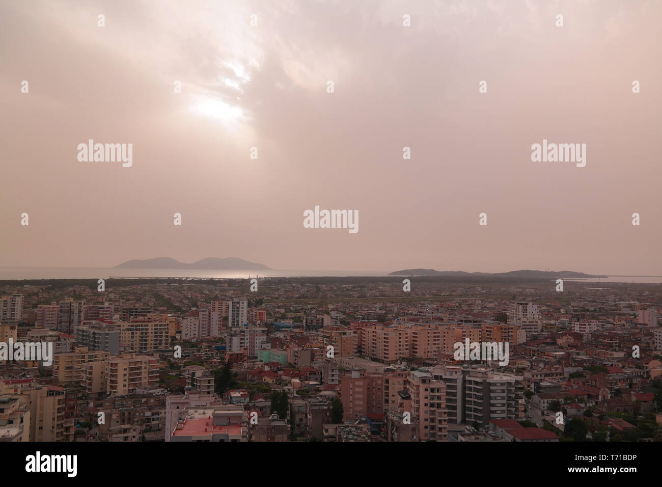 Aerial panoramic view to Vlore city and sea in Albania Stock Photo - Alamy