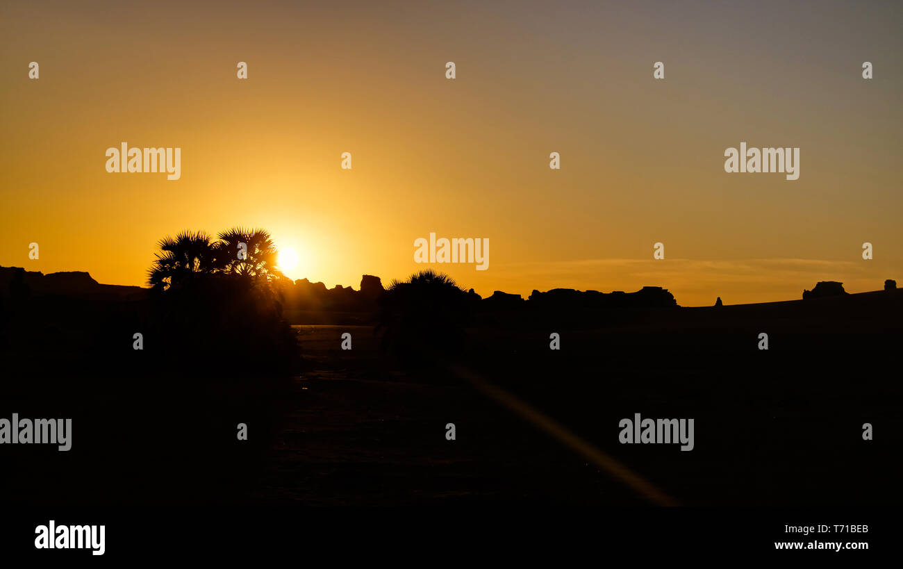 Panoramic view to landscape near group of Ounianga Serir lakes at ...