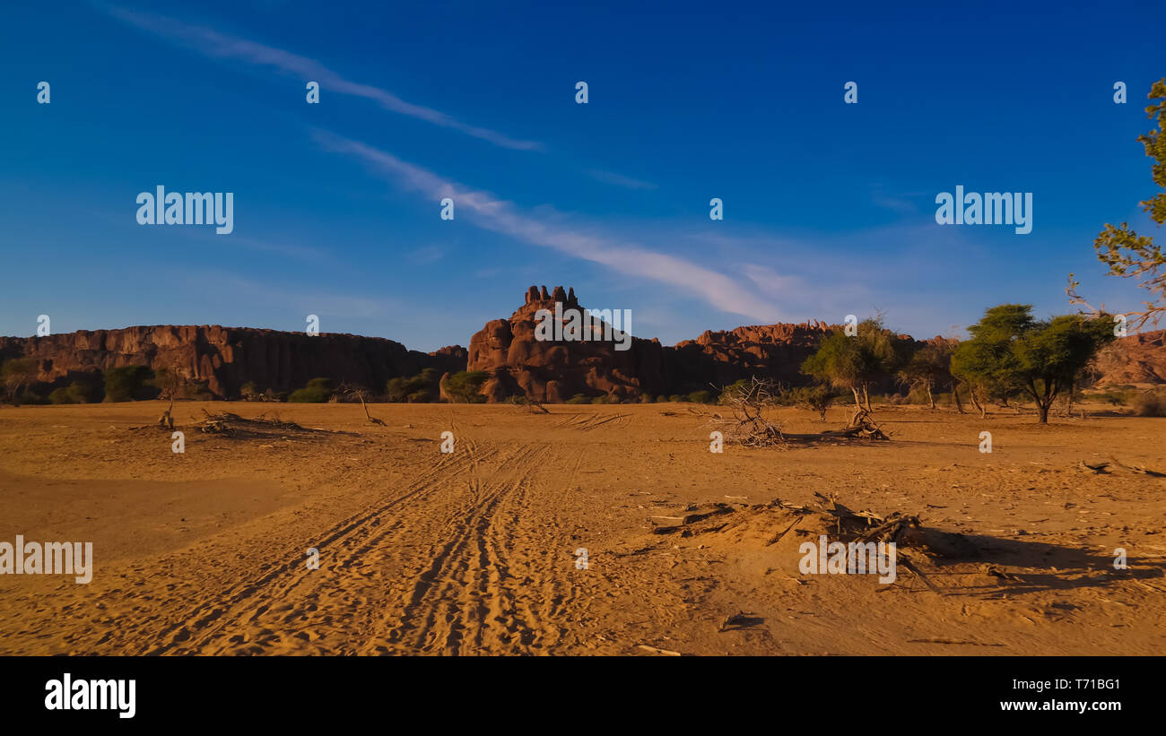 Abstract Rock formation at plateau Ennedi in Terkei valley and mountain ...