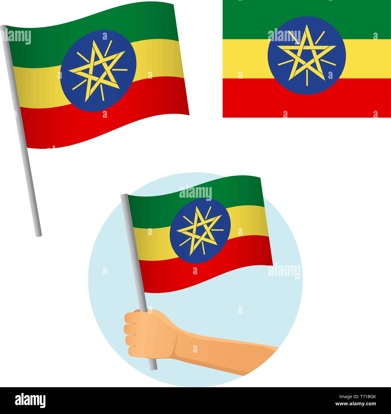 Ethiopia flag in hand. Patriotic background. National flag of Ethiopia ...
