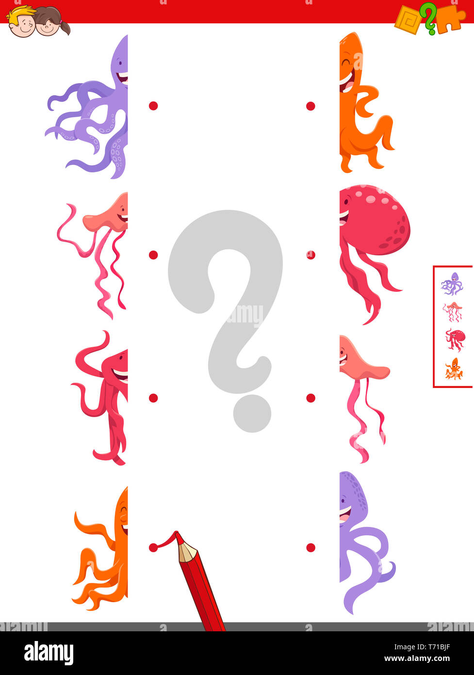 match halves of sea animals educational game Stock Photo - Alamy