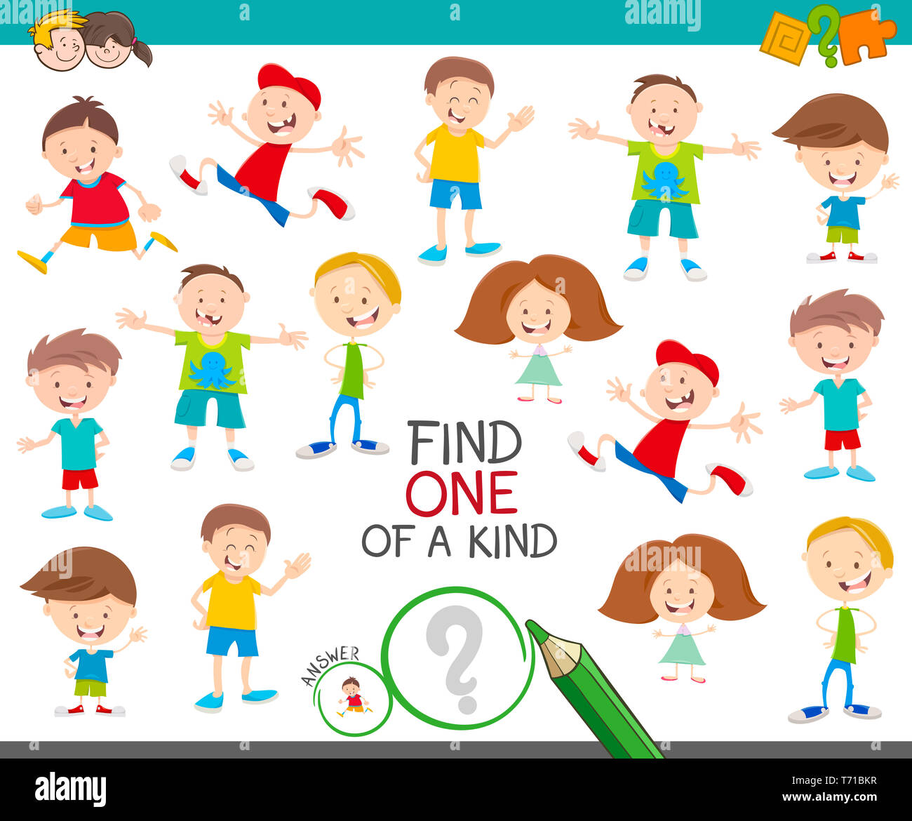 one of a kind game with happy cartoon children Stock Photo - Alamy